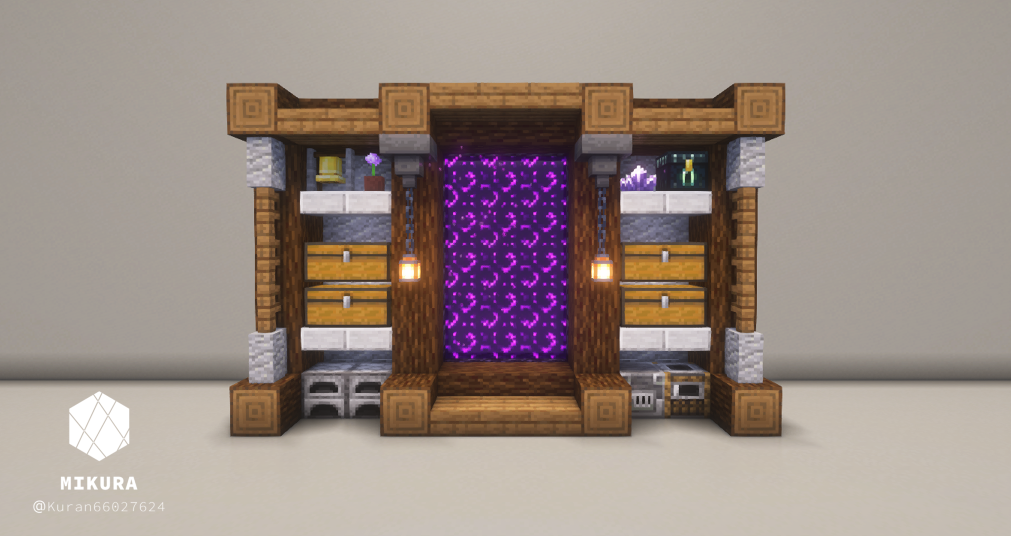 【Minecraft】収納のあるネザーゲートデザイン - Minecraft 装飾屋さん