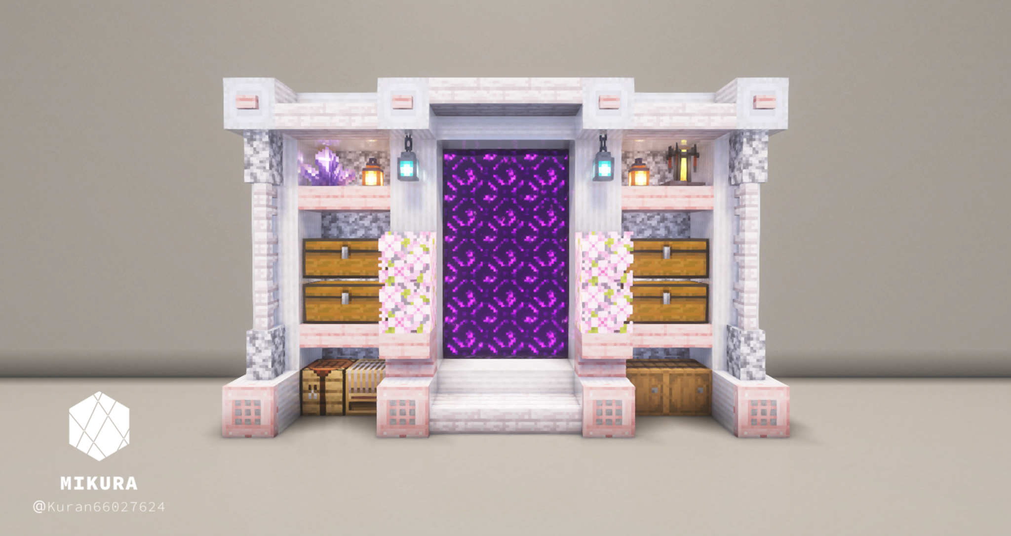 【Minecraft】収納のあるネザーゲートデザイン - Minecraft 装飾屋さん